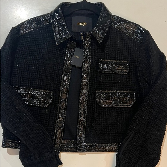 Maje | Jackets & Coats | Maje Classy Patented Black Tweed Jacket Size ...